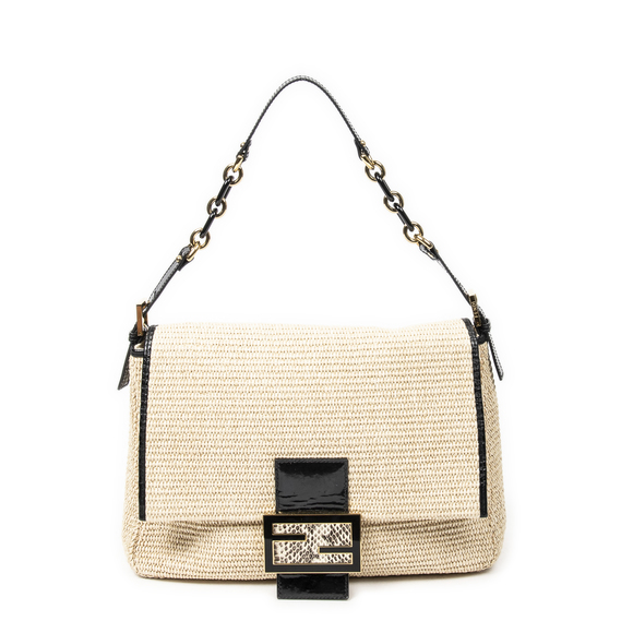 Fendi | Bags | Fendi Large Raffia Mama Forever In Beigeblack Raffia ...